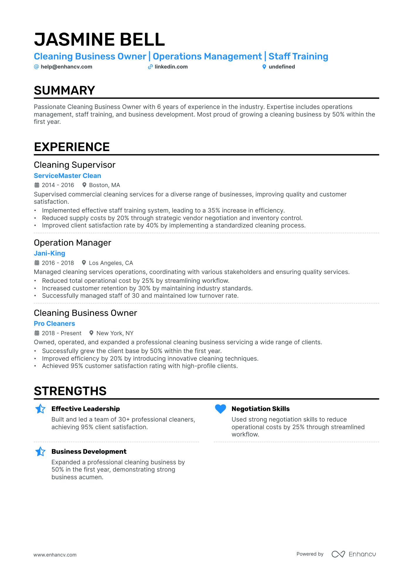 5 Cleaning Business Owner Resume Examples & Guide for 2024
