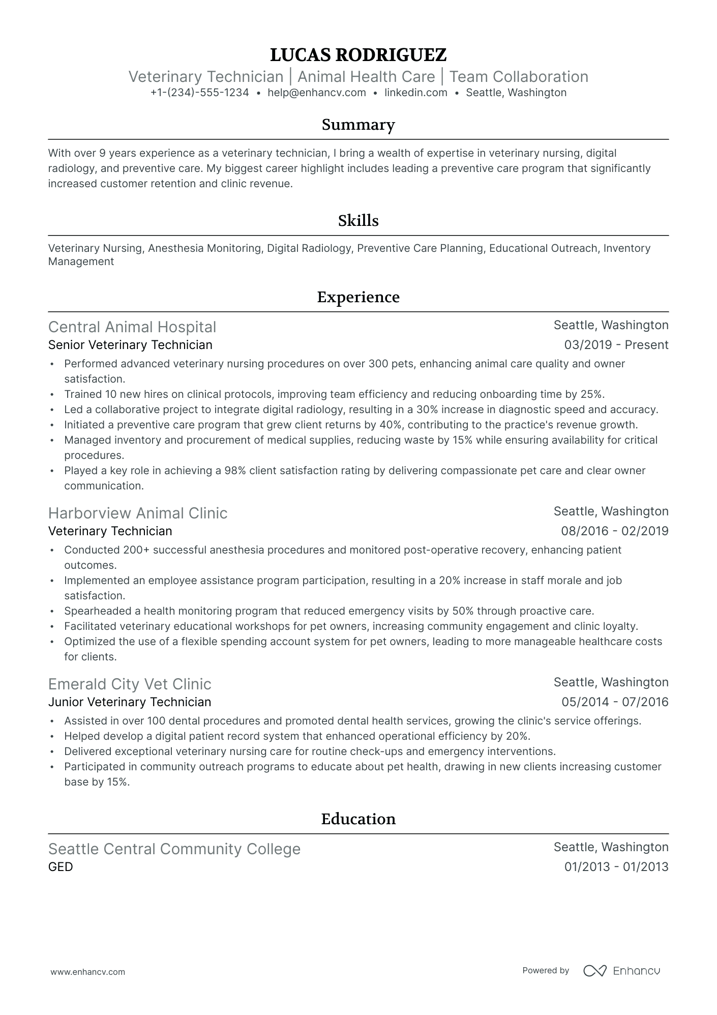 10 Veterinary Nurse Resume Examples & Guide for 2025