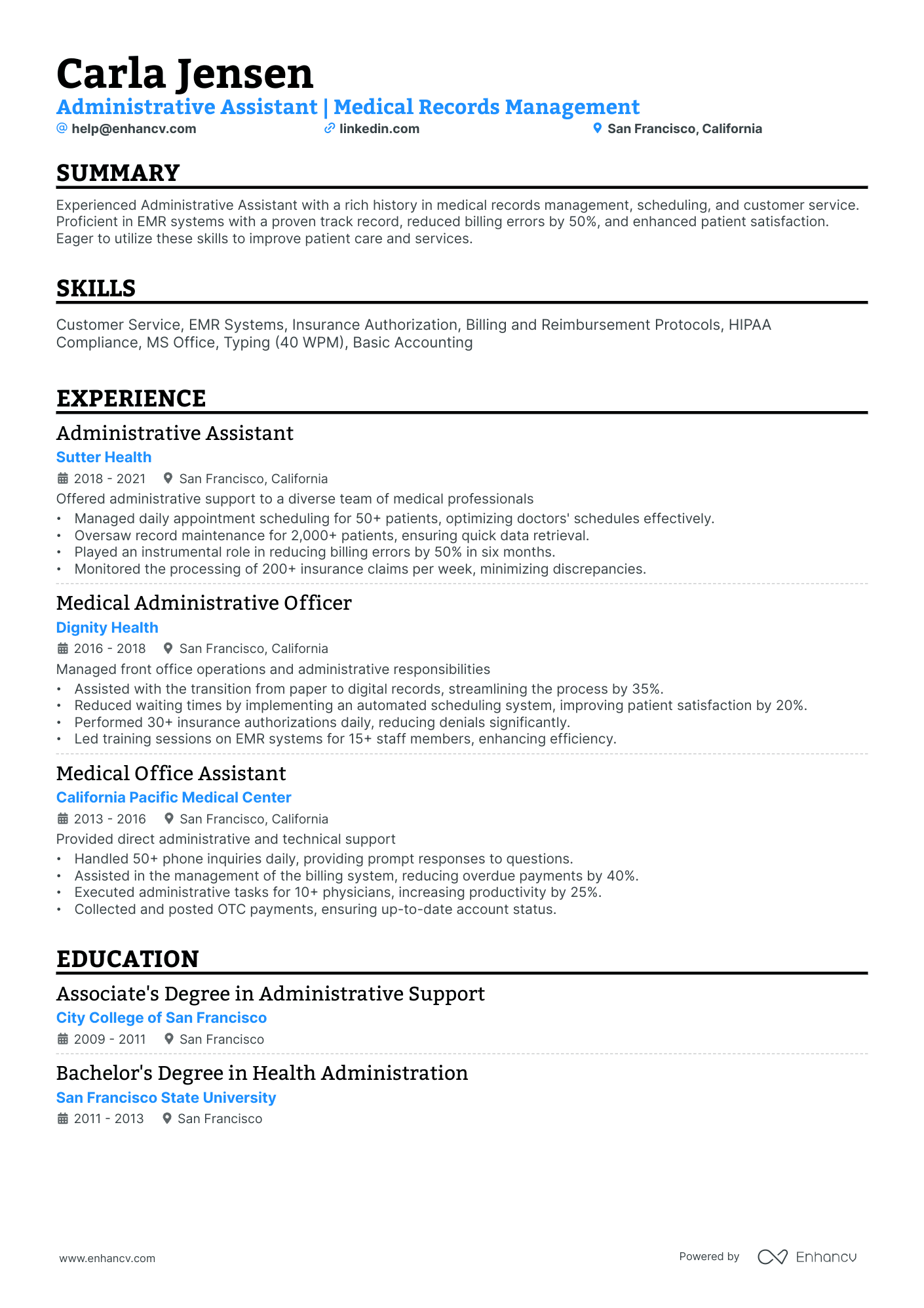 10 Medical Office Administrator Resume Examples & Guide for 2026
