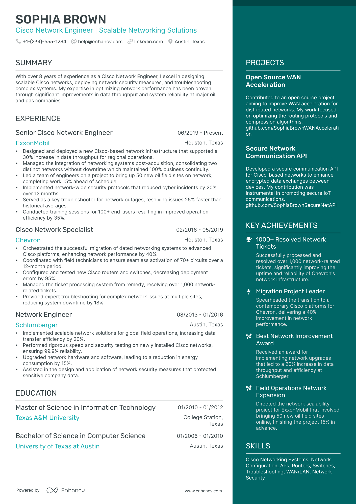 10 Cisco Network Engineer Resume Examples & Guide for 2026