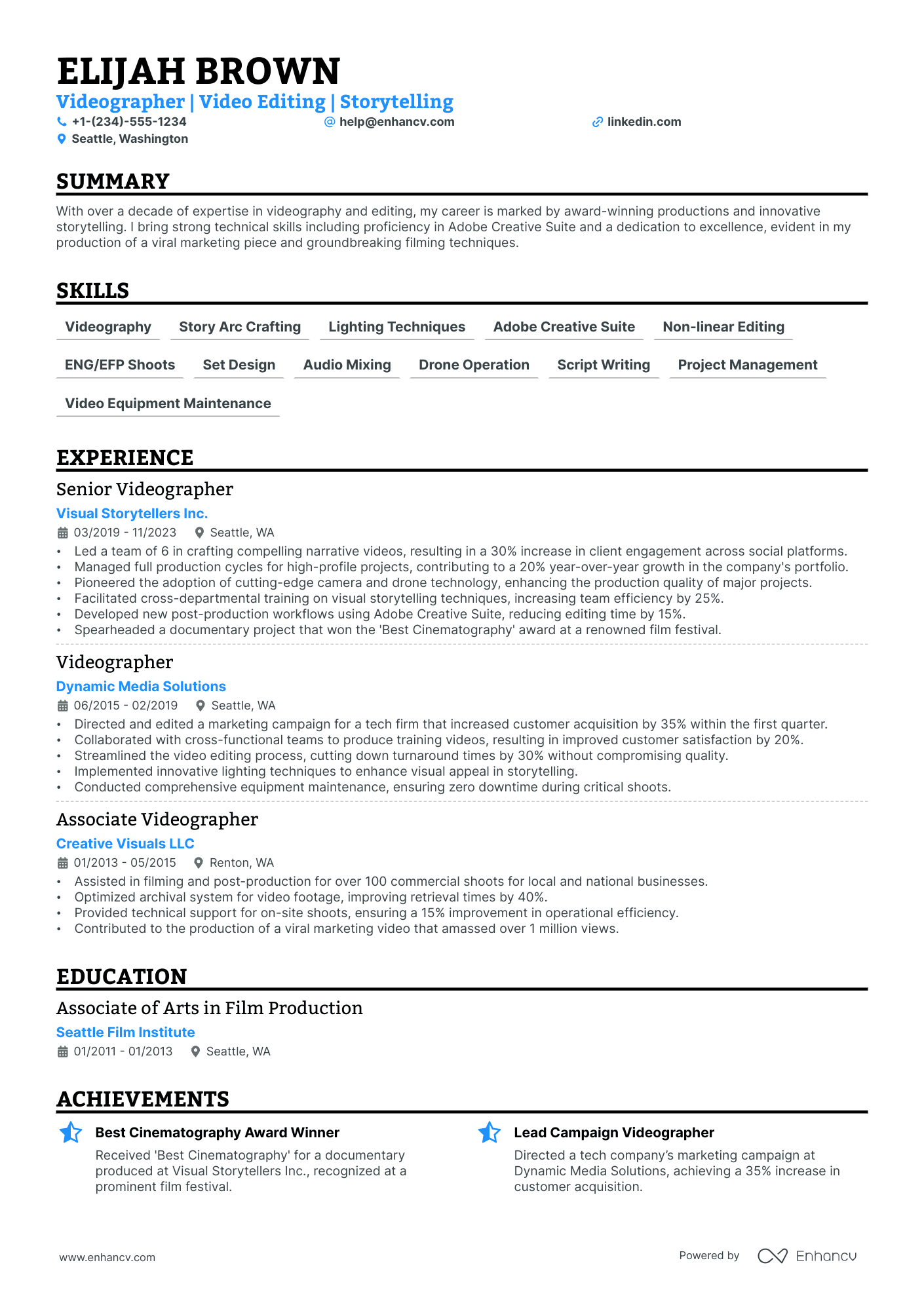 5 Videographer Resume Examples & Guide for 2024
