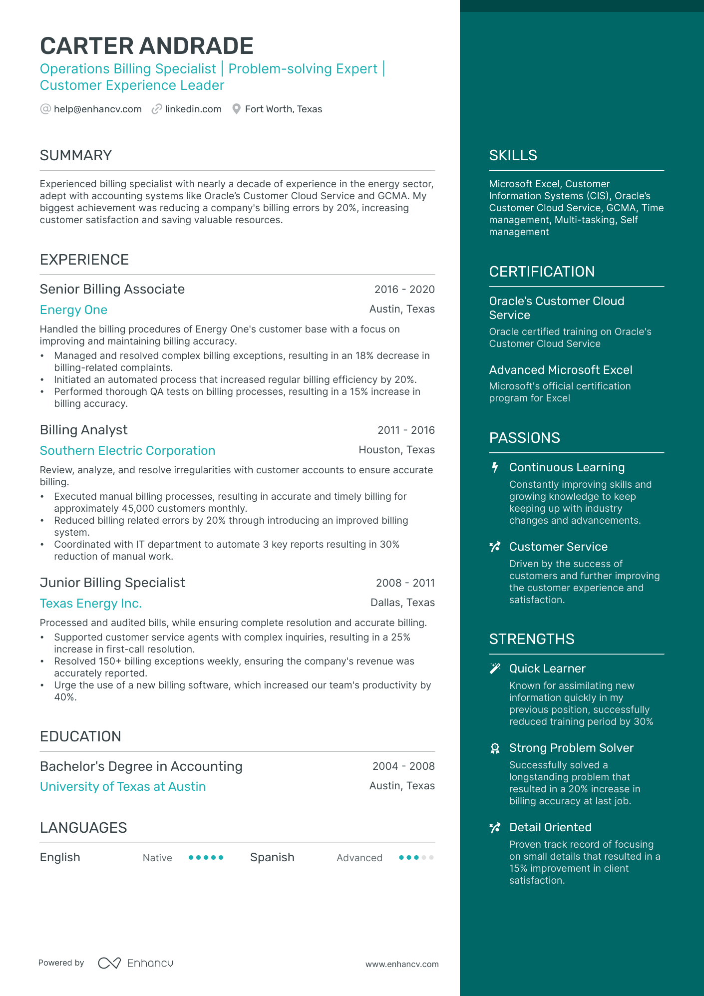 10 Billing Specialist Resume Examples & Guide for 2025