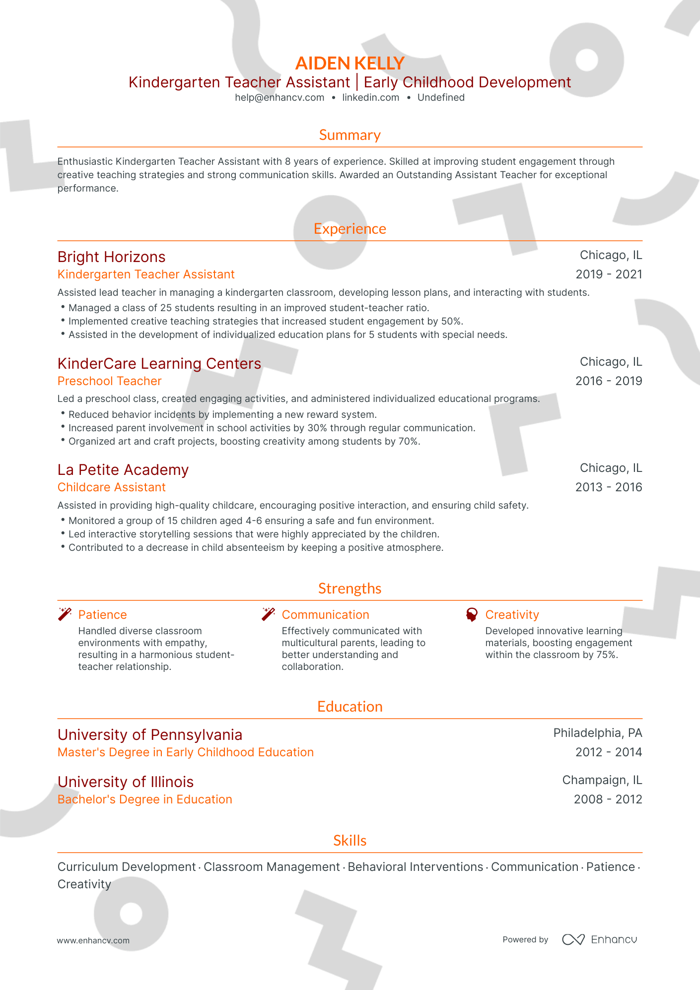 5 Kindergarten Teacher Assistant Resume Examples & Guide for 2024