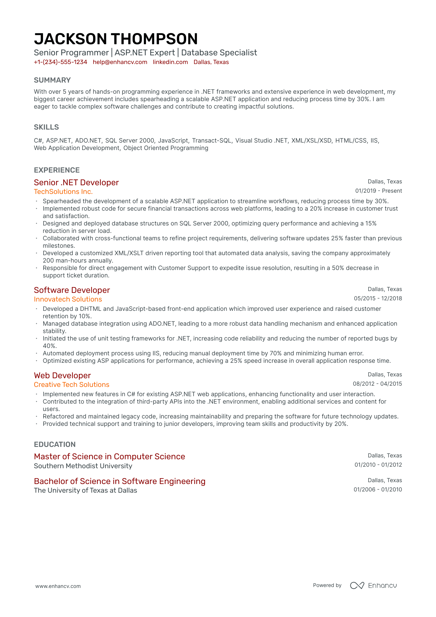 5 Asp.Net Developer Resume Examples & Guide for 2024