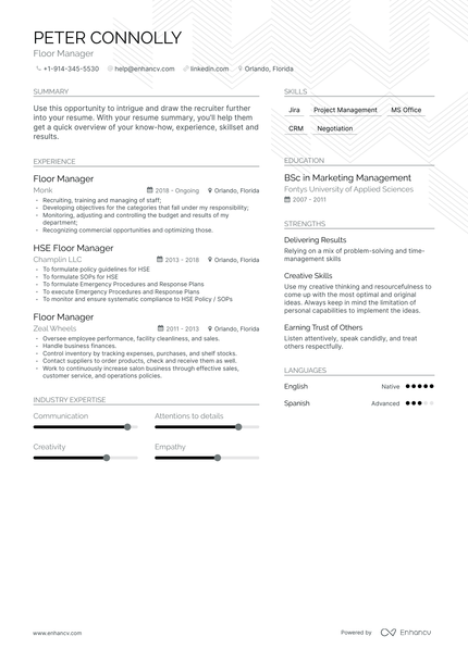 Floor Manager Resume Examples & Guide for 2023 (Layout, Skills ...