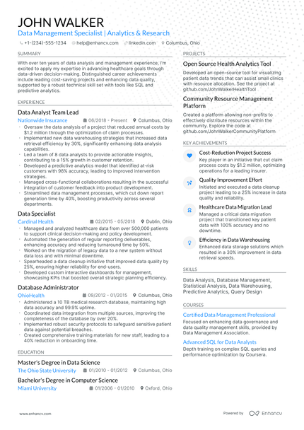 10 Data Management Analyst Resume Examples & Guide for 2025