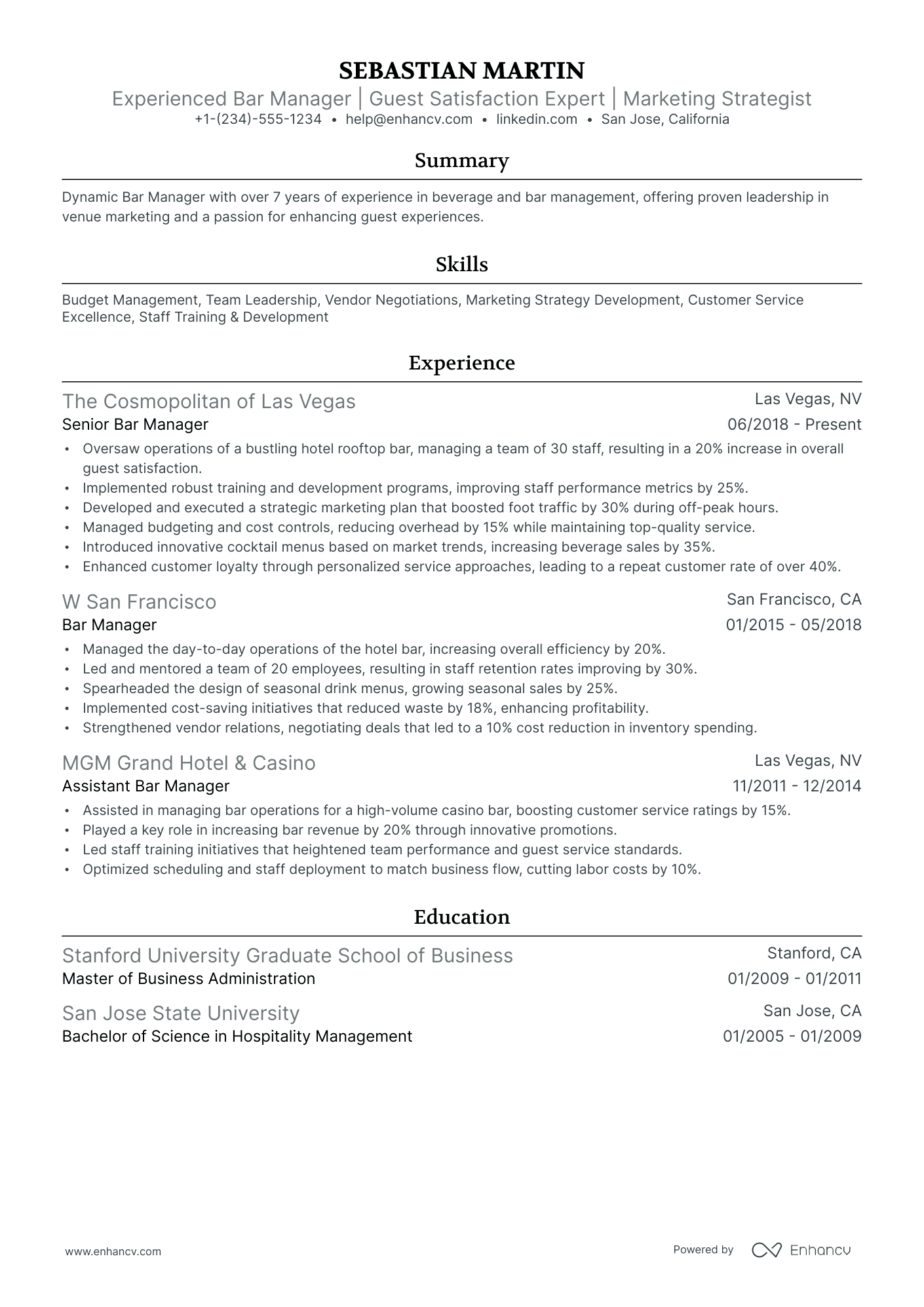 10 Bar Manager Resume Examples - March 2026