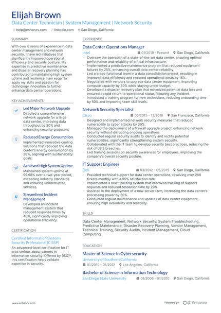 6 Data Center Technician Resume Examples & Guide for 2025