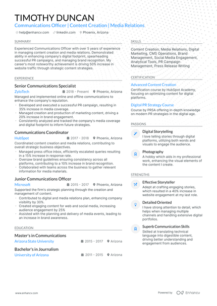 10 Communications Officer Resume Examples & Guide for 2026