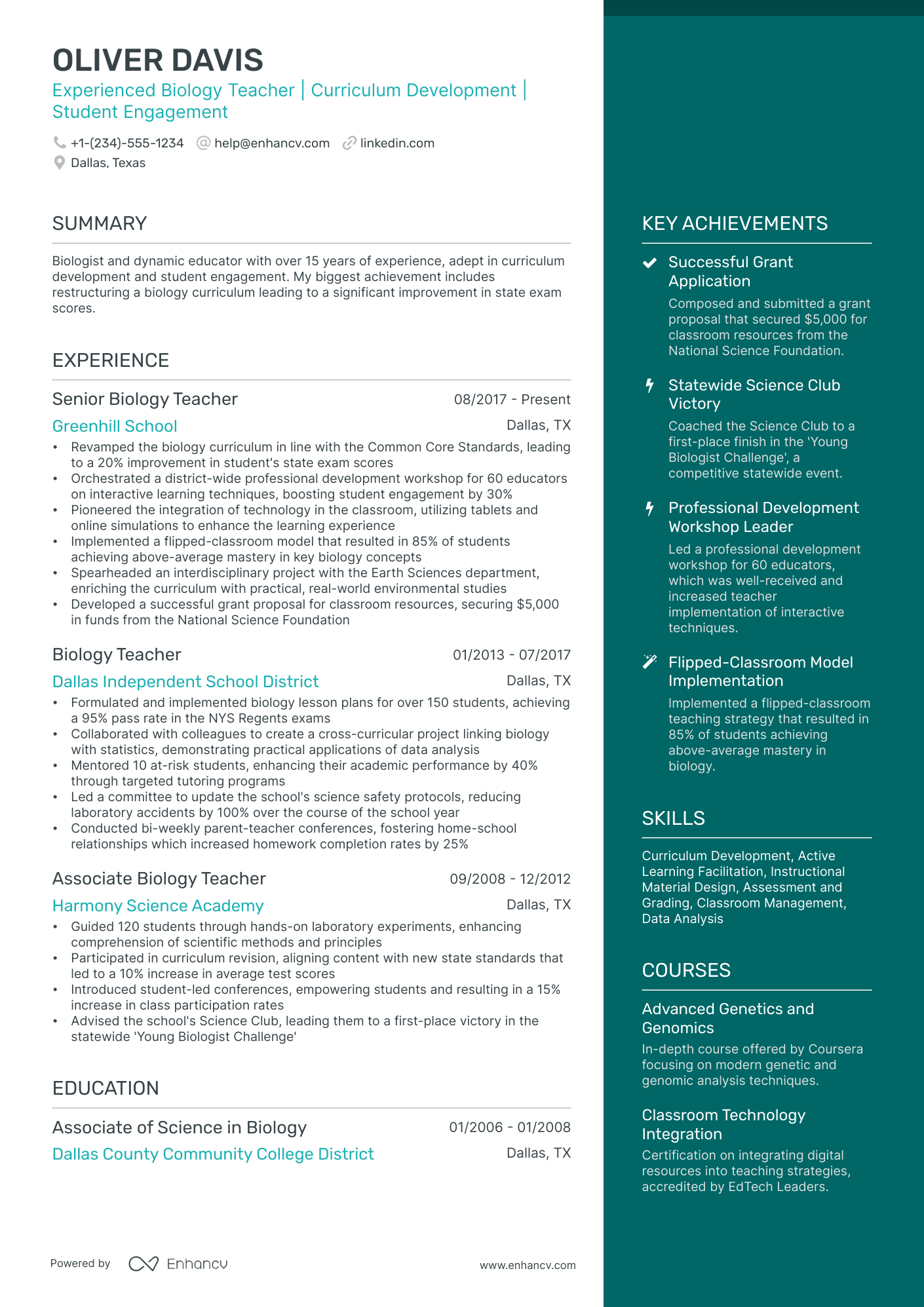 10 Biology Teacher Resume Examples, Templates & Guide for 2025