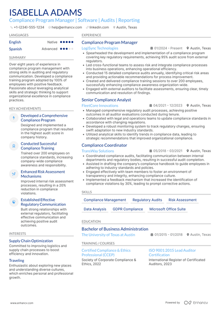 20 Compliance Manager Resume Examples & Guide for 2026
