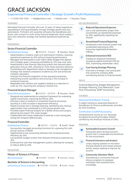 10 Financial Controller Resume Examples & Guide for 2025