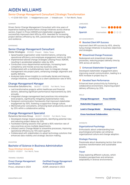 15 Change Management Resume Examples & Guide for 2026