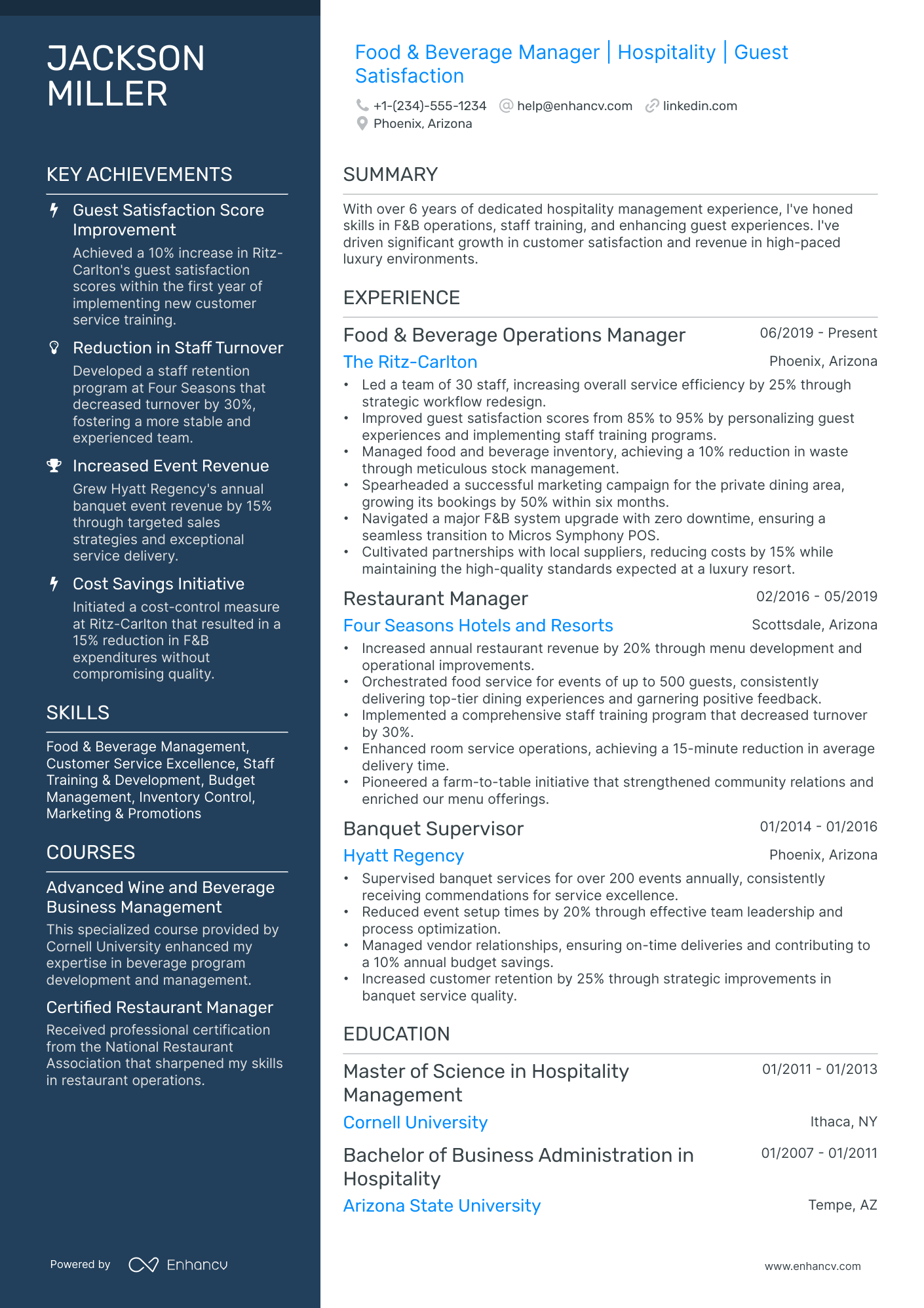 10 Food and Beverage Manager Resume Examples & Guide for 2026