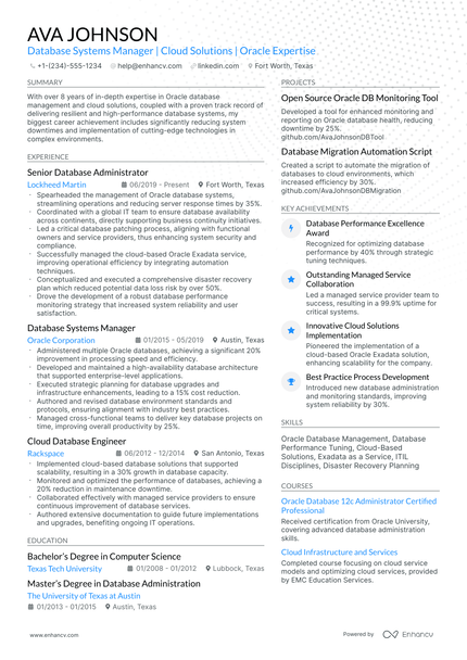 10 Oracle Database Administrator Resume Examples & Guide for 2026