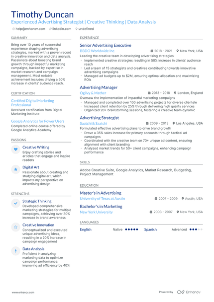 10 Advertising Agency Resume Examples & Guide for 2026