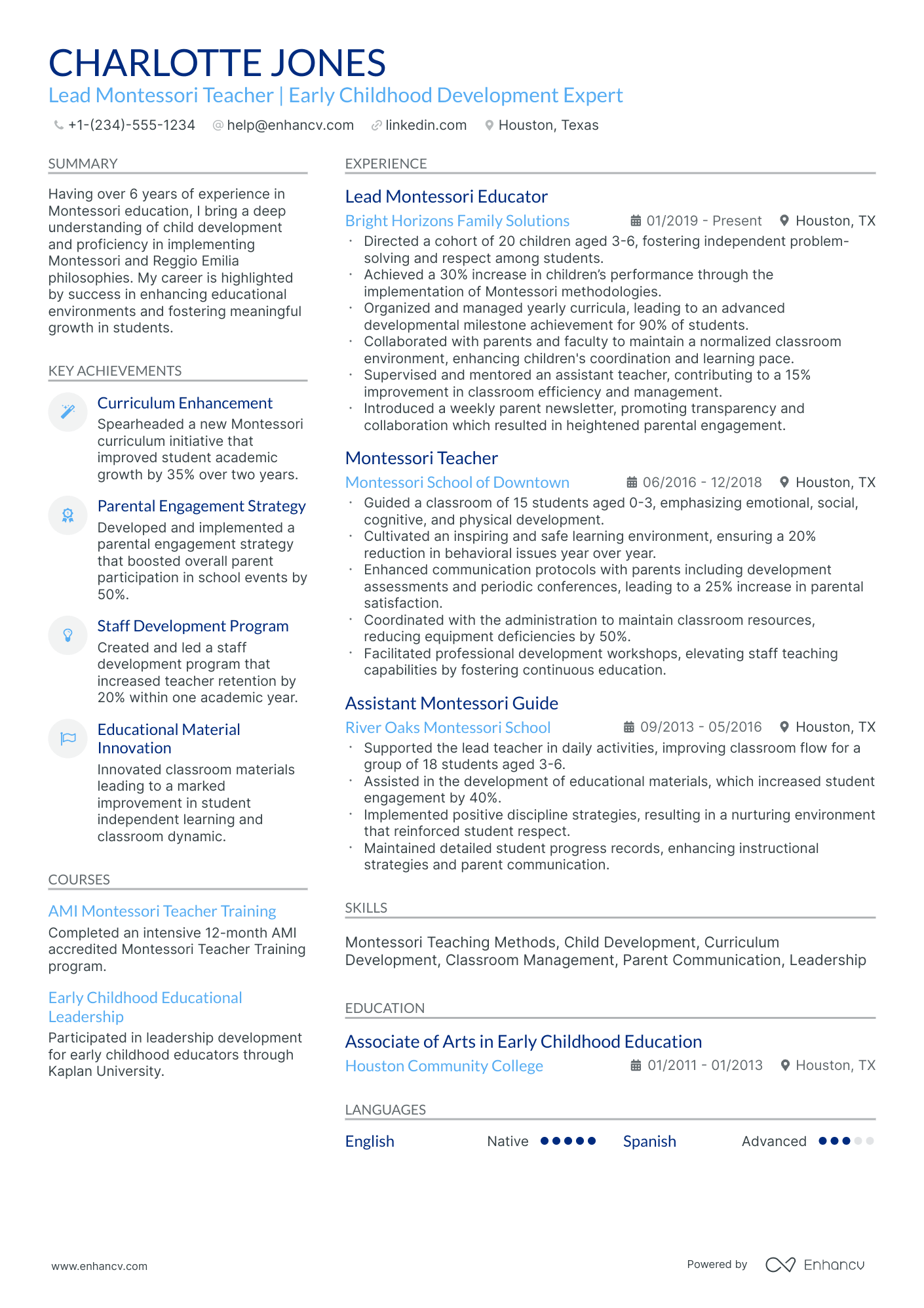 10 Montessori Teacher Resume Examples & Guide for 2025