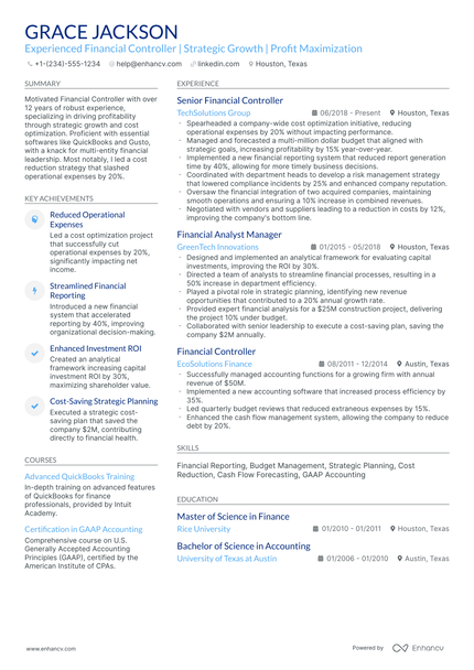 10 Financial Controller Resume Examples & Guide for 2026