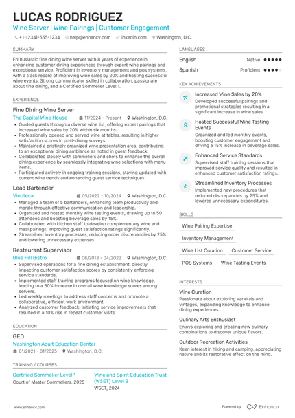 17 Fine Dining Server Resume Examples - March 2026
