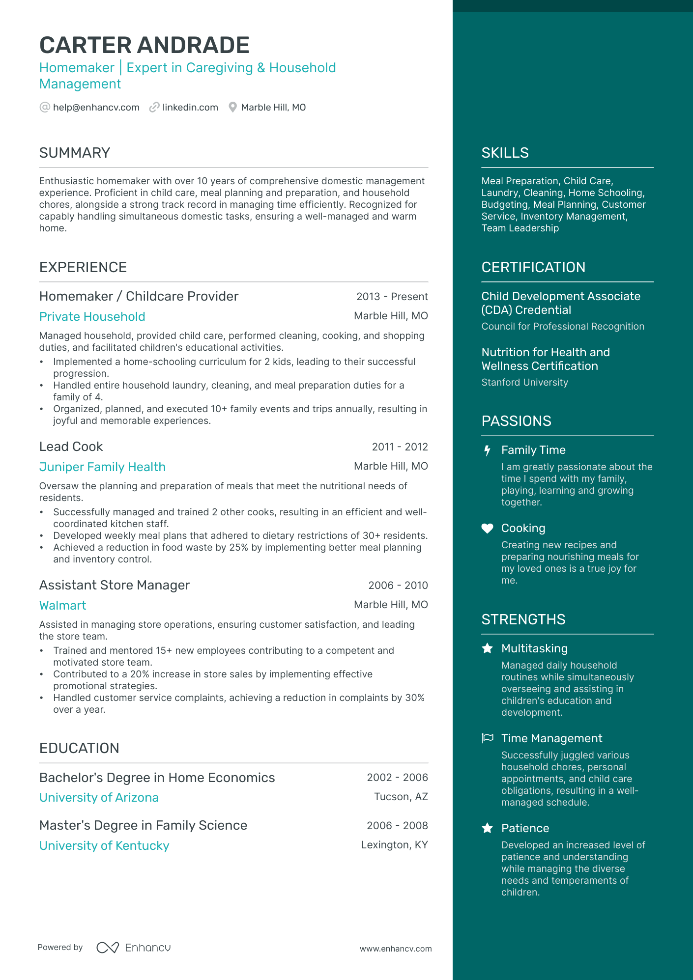 10 Homemaker Resume Examples & Guide for 2025