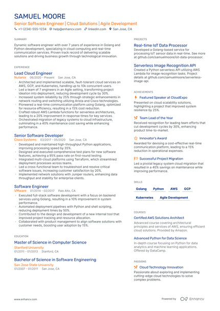 5 Golang Developer Resume Examples & Guide for 2024