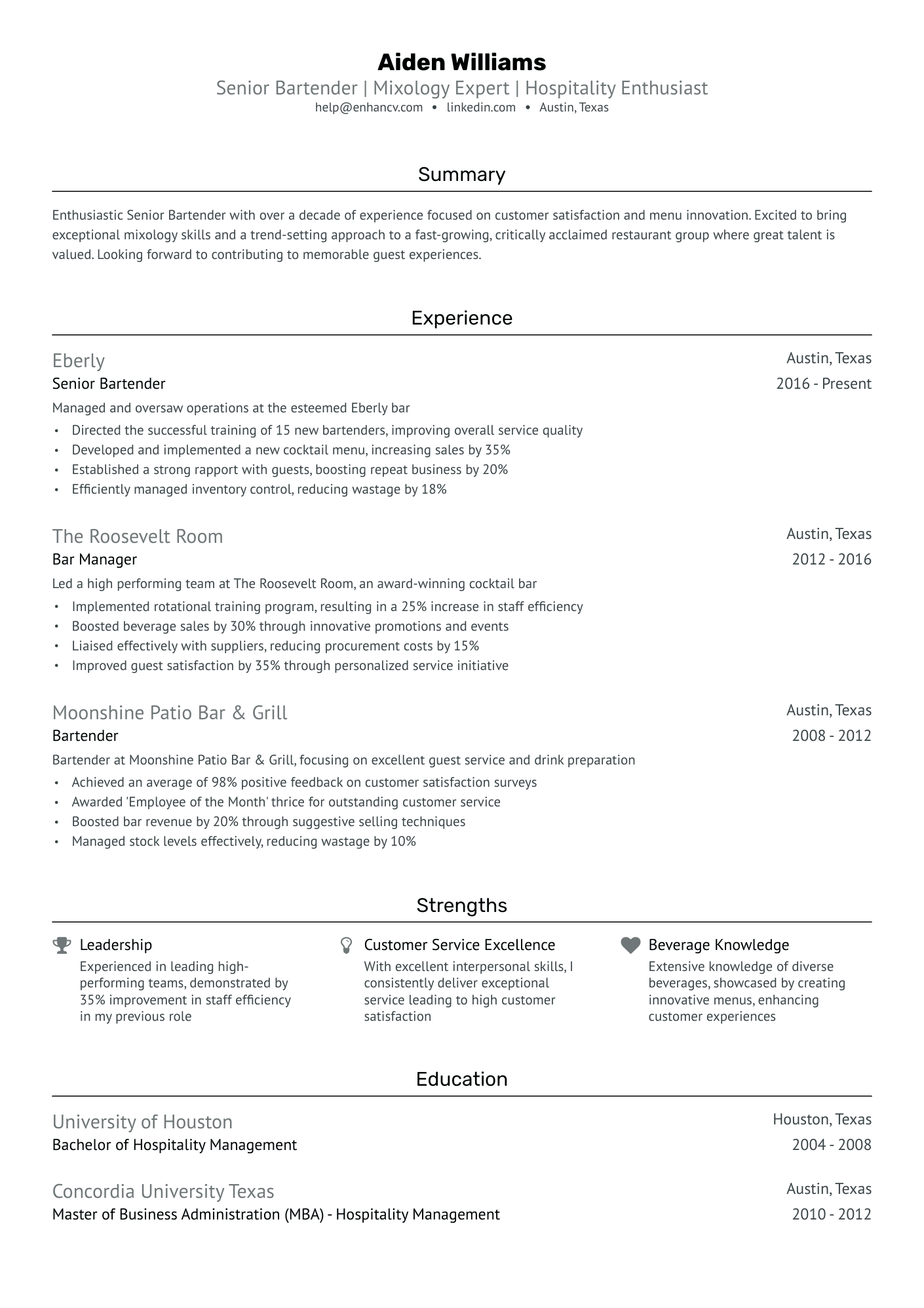 28 Bartender Resume Examples & Guide for 2026