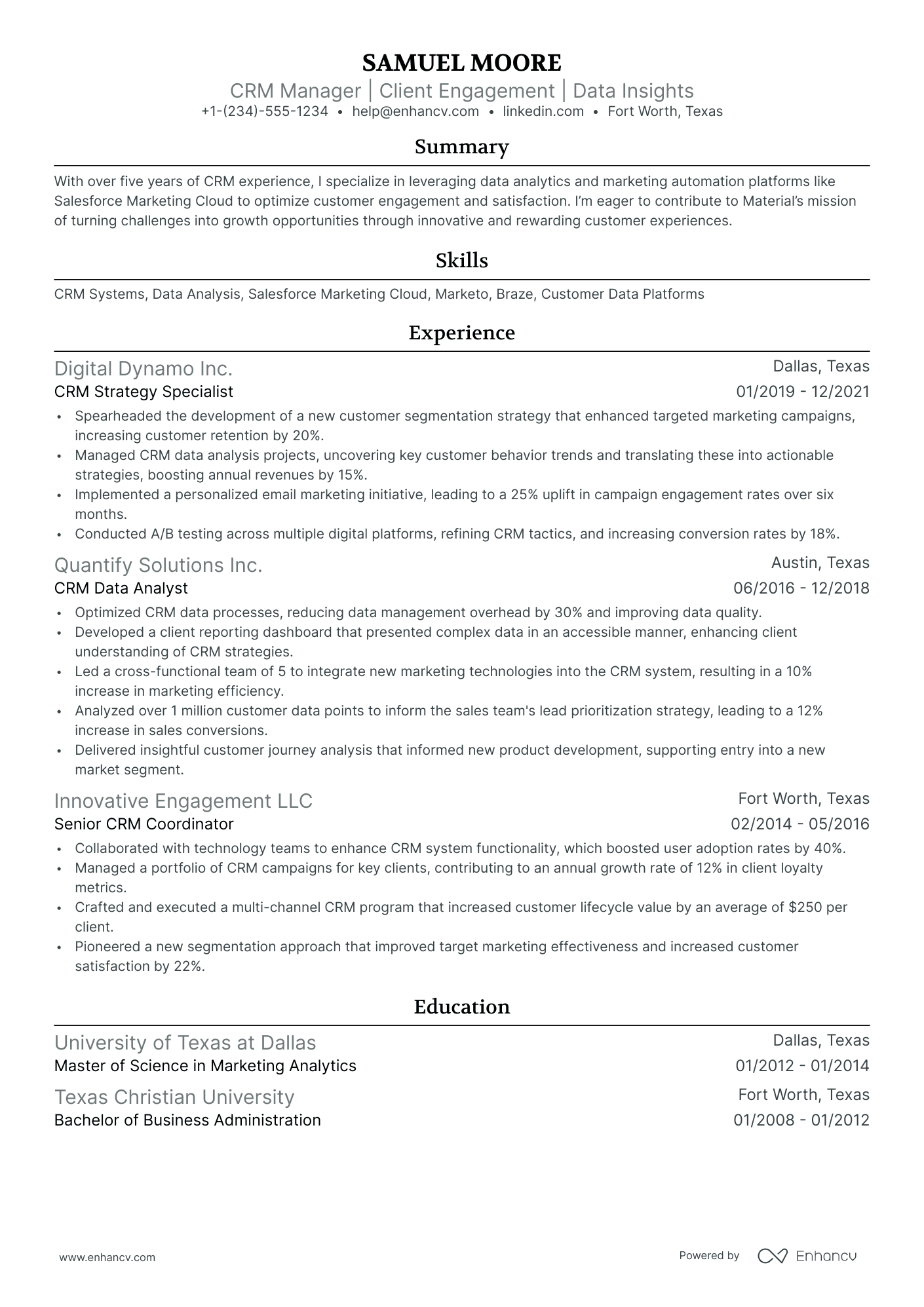 10 CRM Manager Resume Examples & Guide for 2026