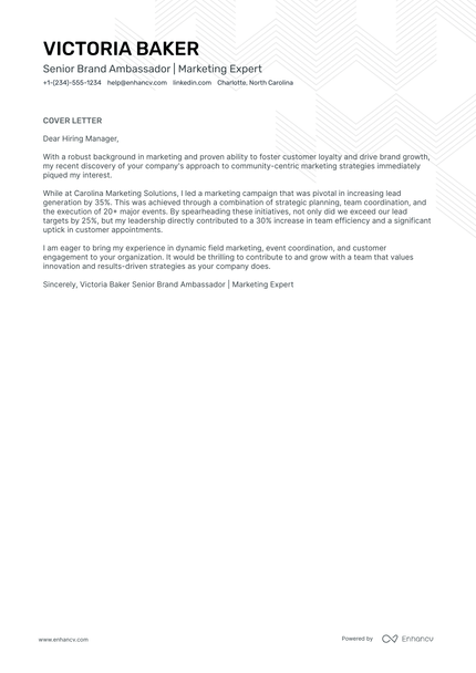 5 Professional Brand Ambassador Cover Letter Examples and Template for ...