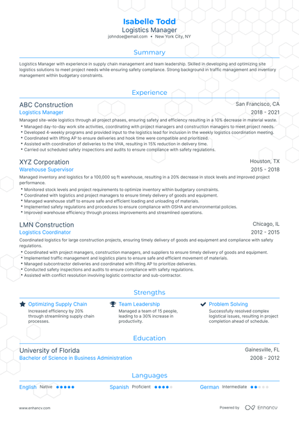 5 Logistic Manager Resume Examples & Guide for 2023