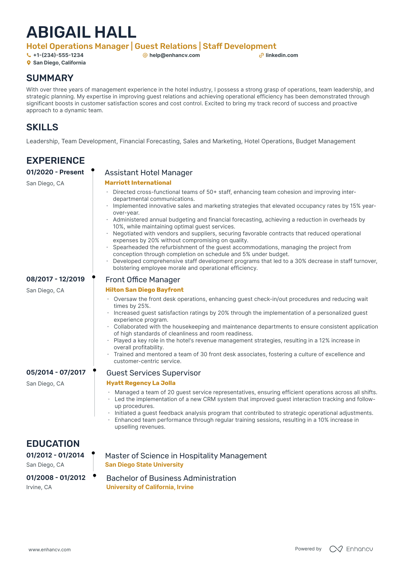 10 Hotel Operations Manager Resume Examples & Guide for 2025