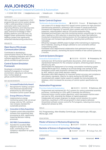 10 PLC Programmer Resume Examples & Guide for 2025