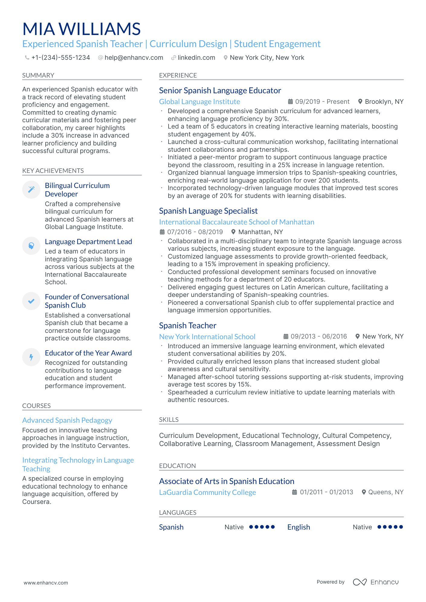10 Spanish Teacher Resume Examples & Guide for 2026