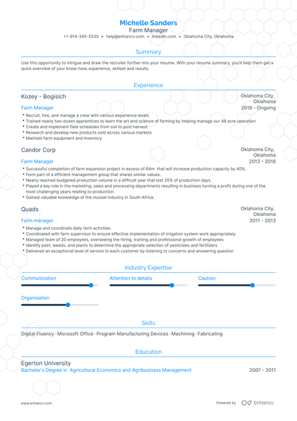 Farm Manager Resume Examples & Guide for 2023 (Layout, Skills, Keywords ...