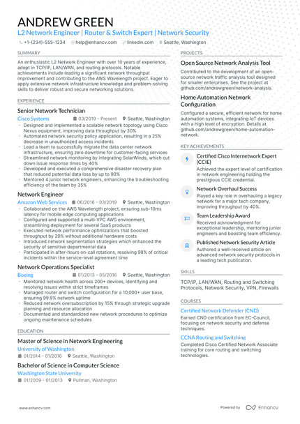 10 L2 Network Engineer Resume Examples & Guide for 2026