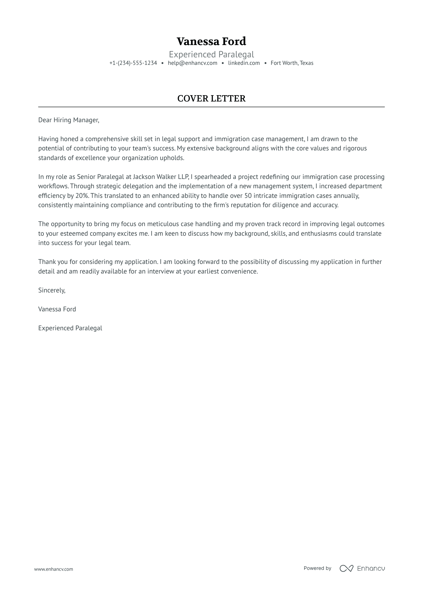 7 Professional Paralegal Cover Letter Examples and Template for 2025 ...