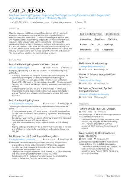 5 Machine Learning Resume Examples & Guide for 2025