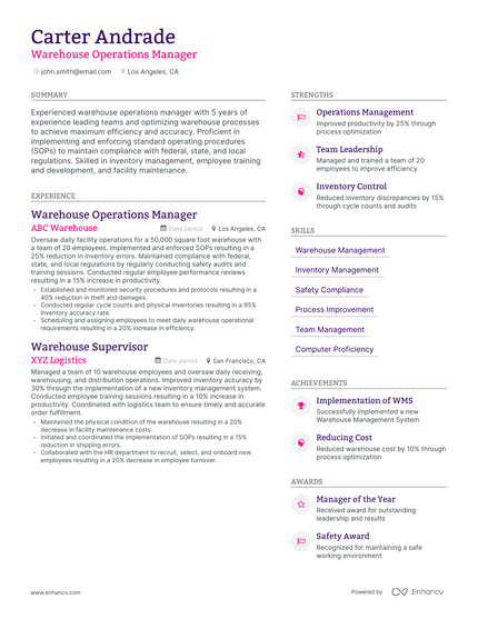 5 Warehouse Operations Manager Resume Examples & Guide for 2024