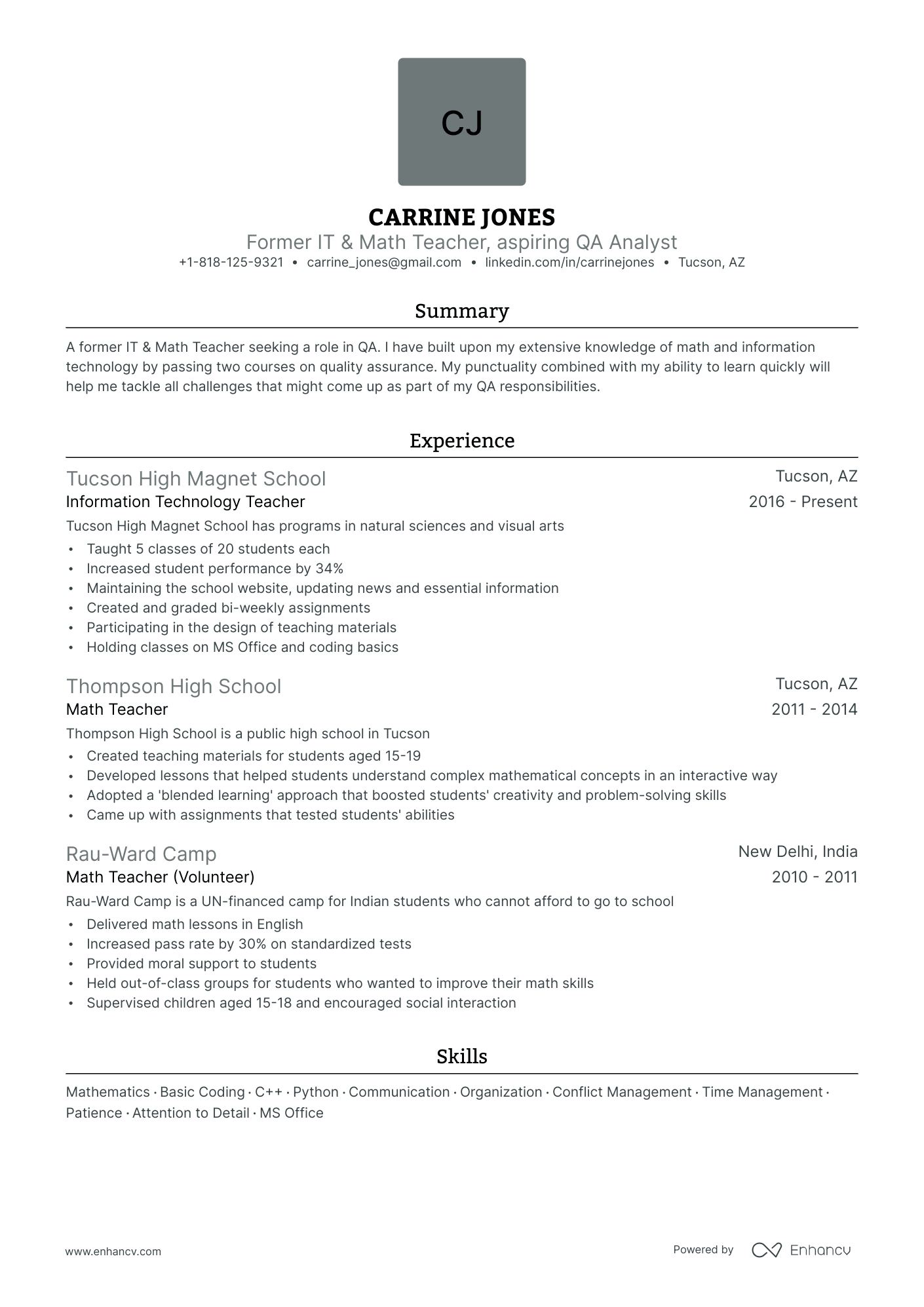 5 Teacher Career Change Resume Examples & Guide for 2024