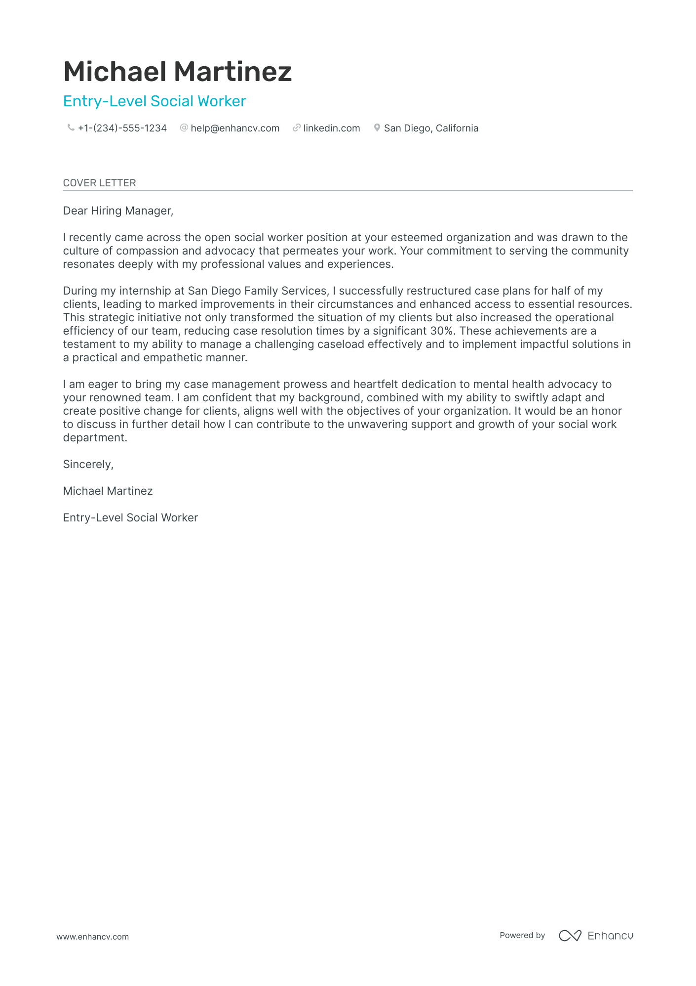 Social Worker Cover Letter: Examples, Tips & Templates | Enhancv
