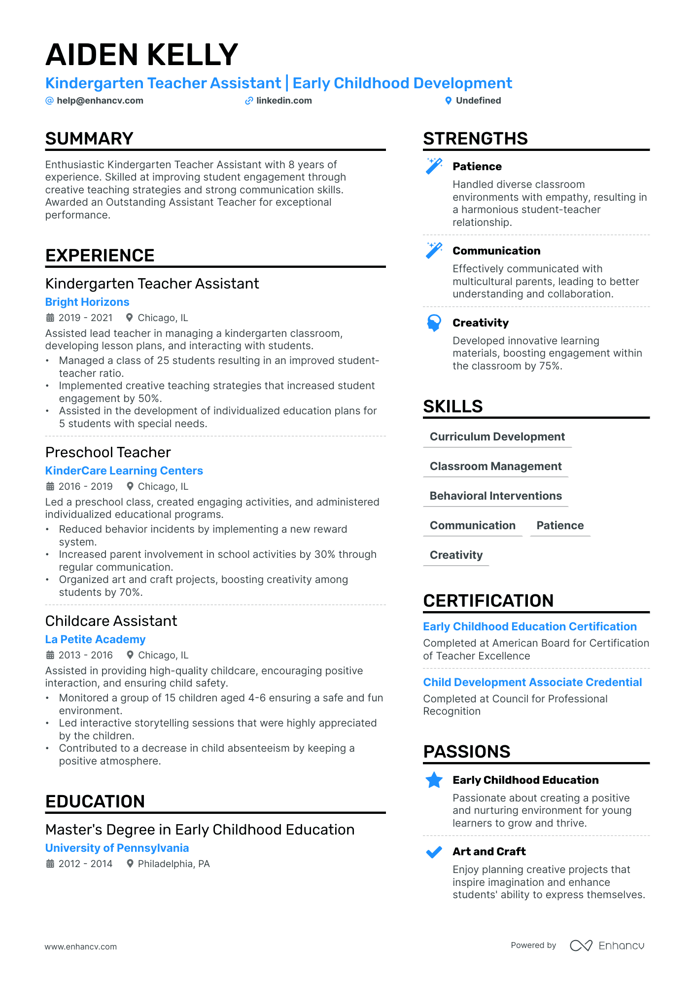 5 Kindergarten Teacher Assistant Resume Examples & Guide for 2024