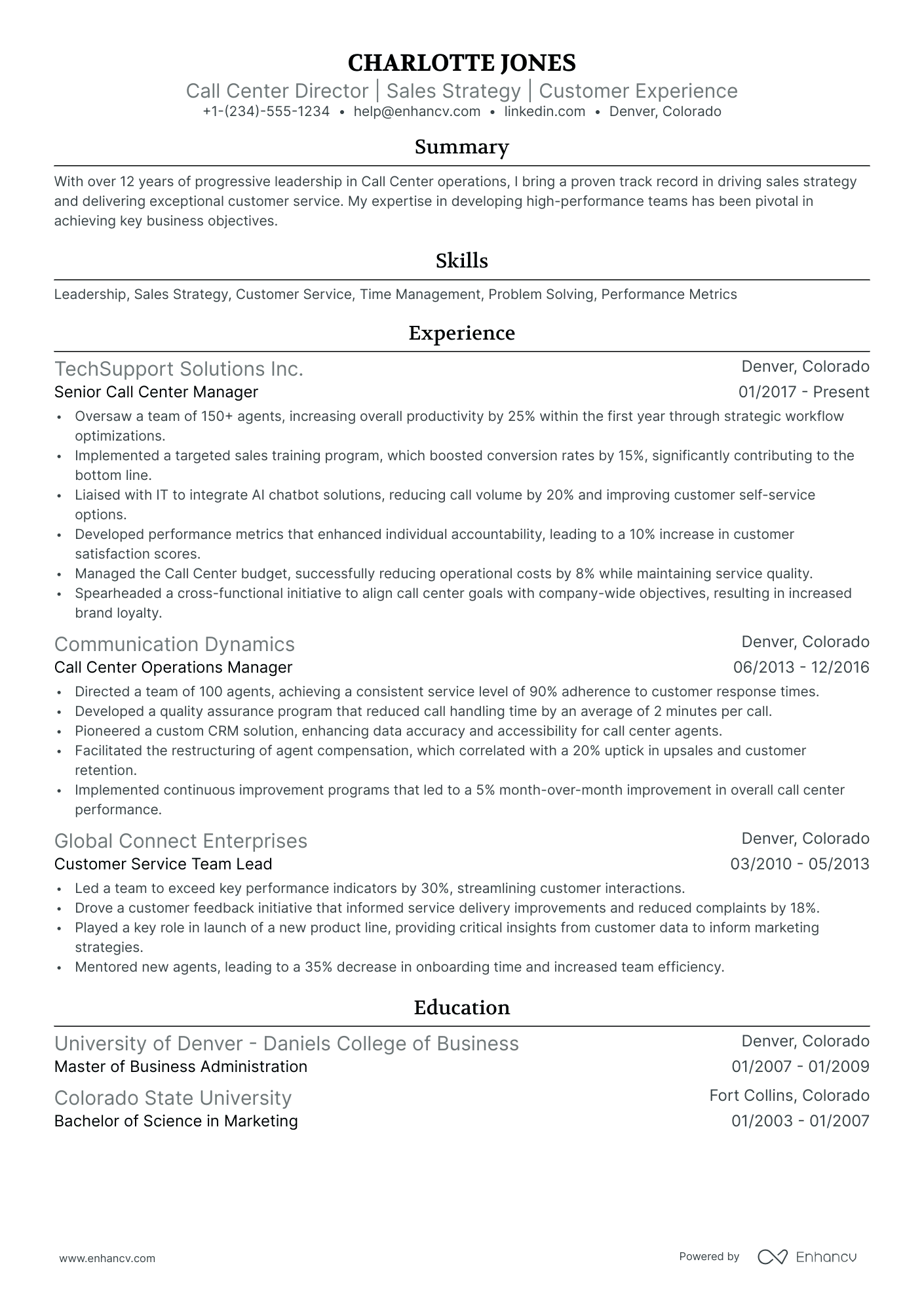 10 Call Center Director Resume Examples, Templates & Guide for 2026