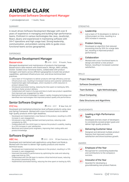 5 Software Development Manager Resume Examples & Guide for 2023