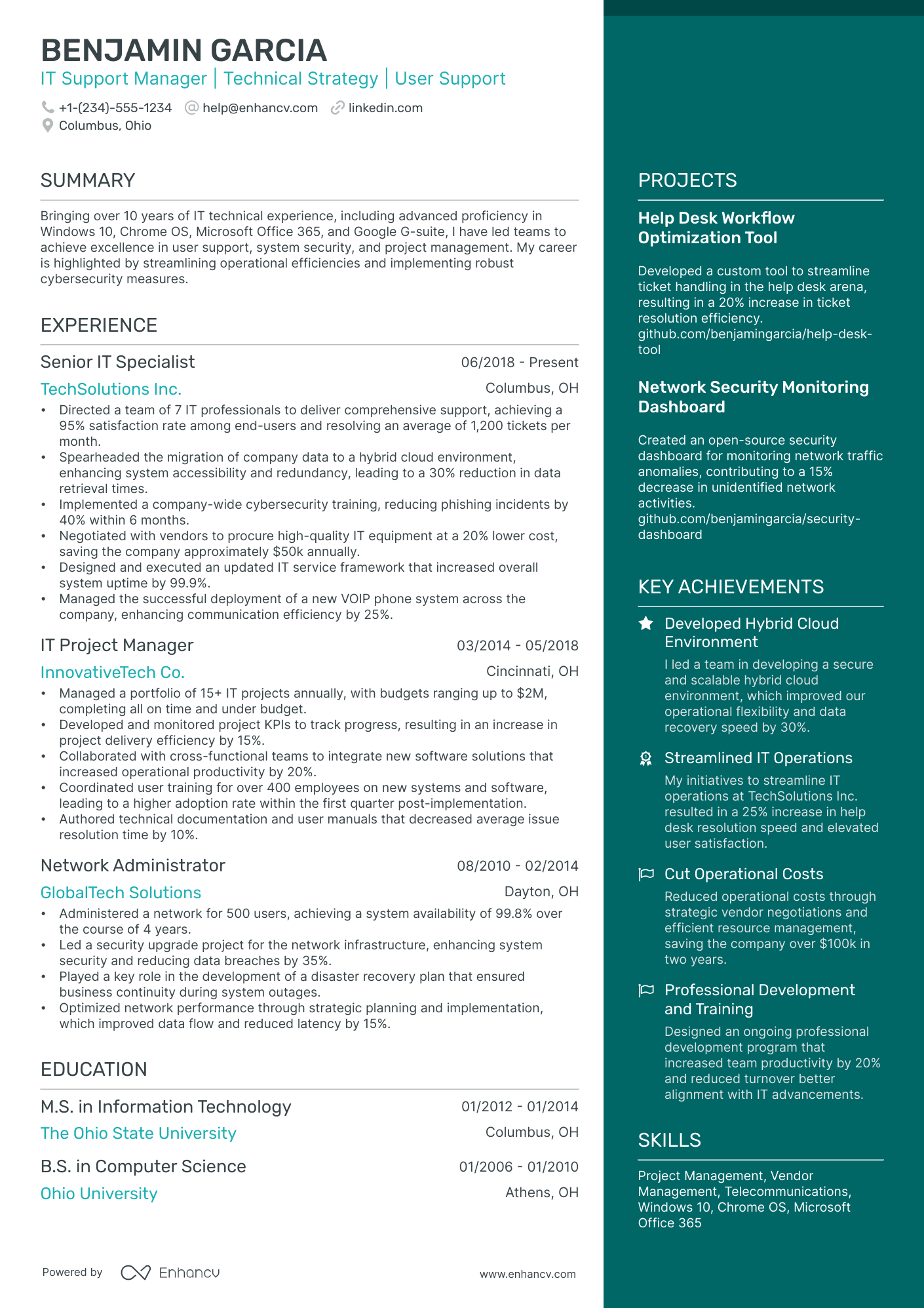 10 IT Support Manager Resume Examples & Guide for 2025