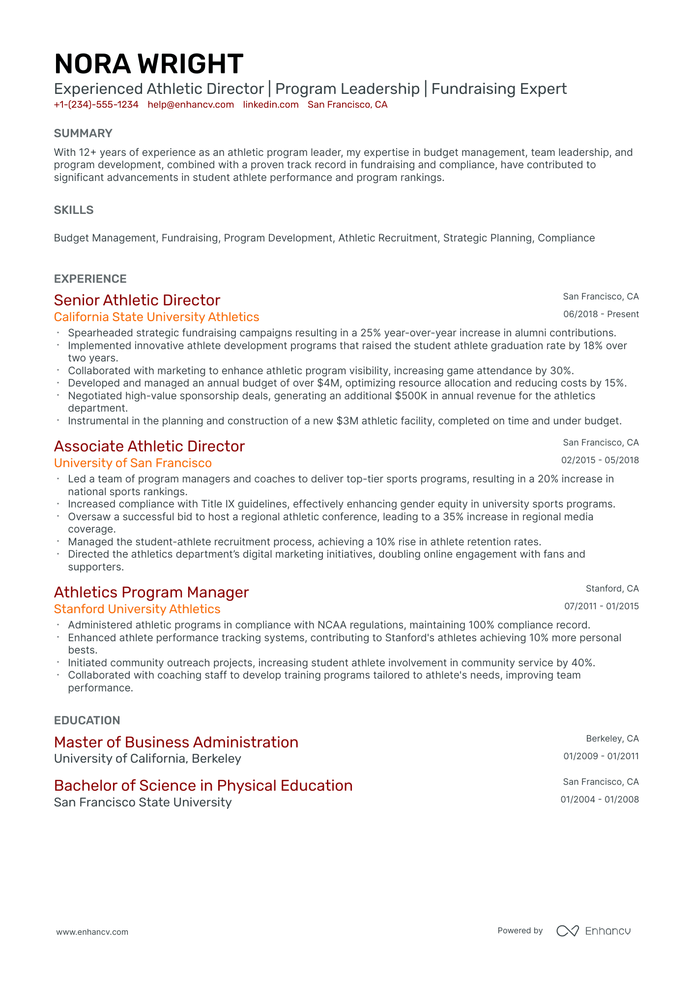10 Athletic Director Resume Examples & Guide for 2025