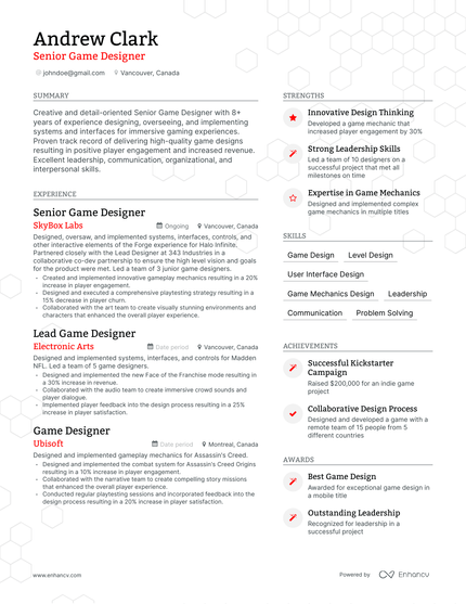 5 Game Designer Resume Examples & Guide for 2024