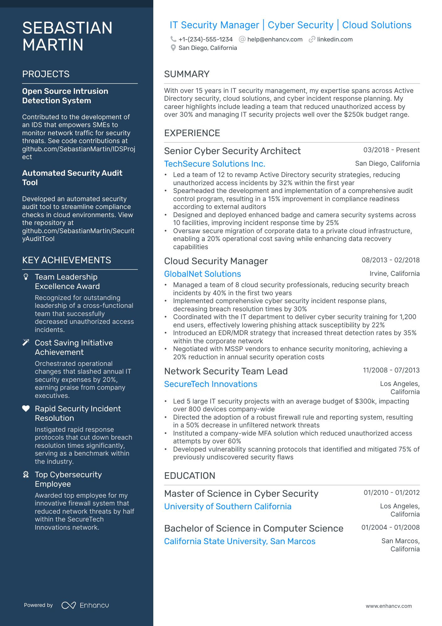 10 IT Security Manager Resume Examples & Guide for 2025