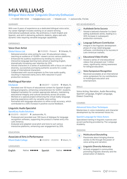 10 Voice Actor Resume Examples & Guide for 2025