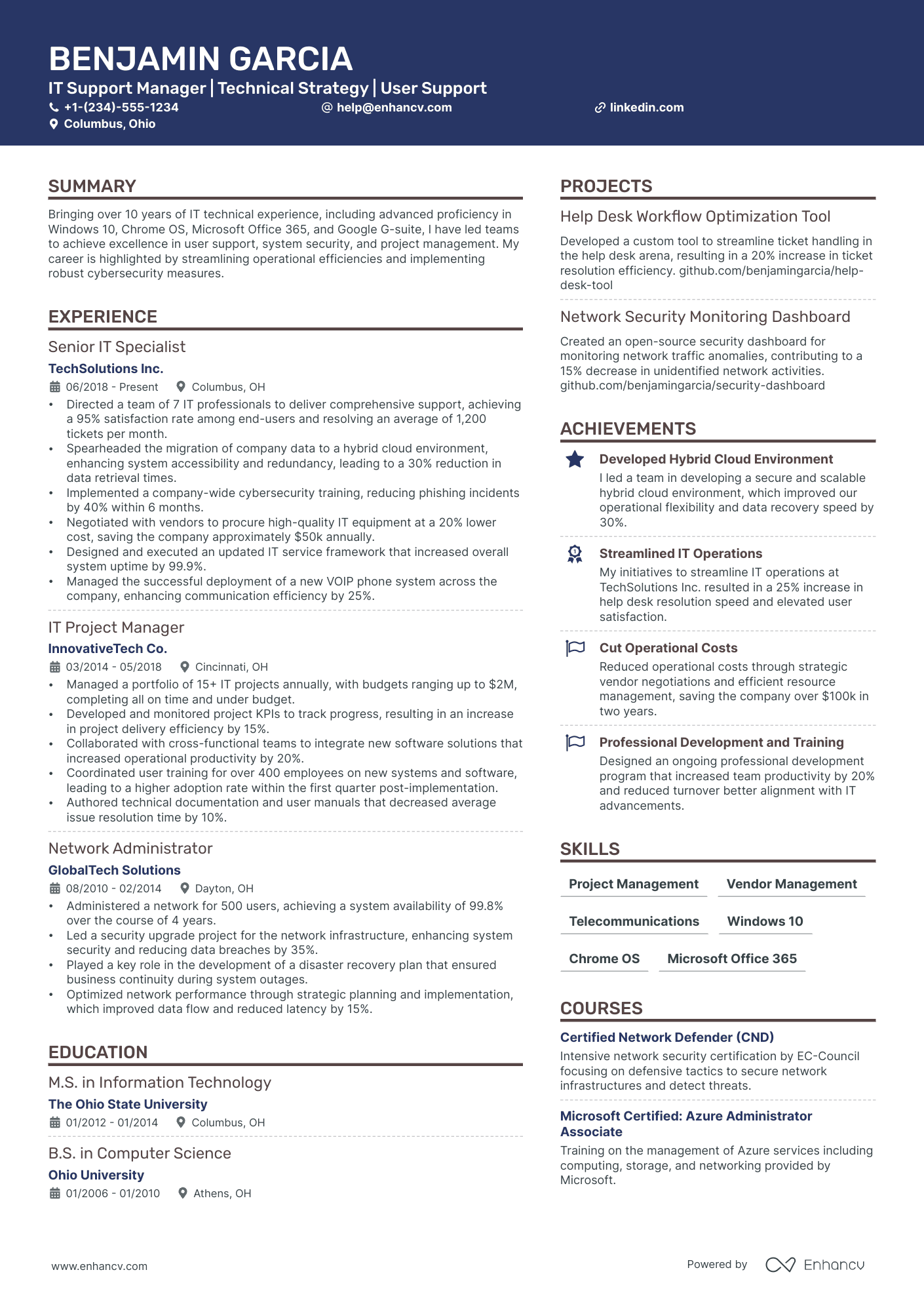 5 IT Support Manager Resume Examples & Guide for 2024