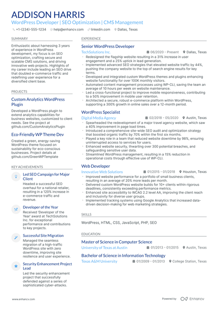 10 Wordpress Developer Resume Examples & Guide for 2026