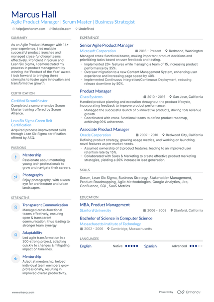 10 Agile Product Manager Resume Examples & Guide for 2025